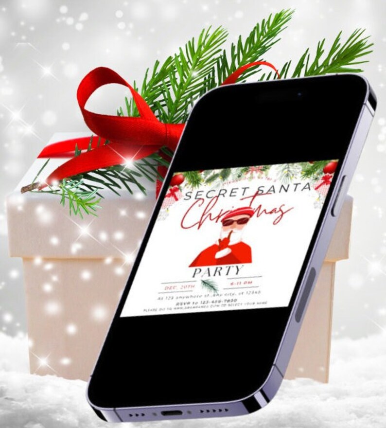 Secret Santa Party Invitation - Digital Download, Cool Santa, Edit in Canva - Etsy