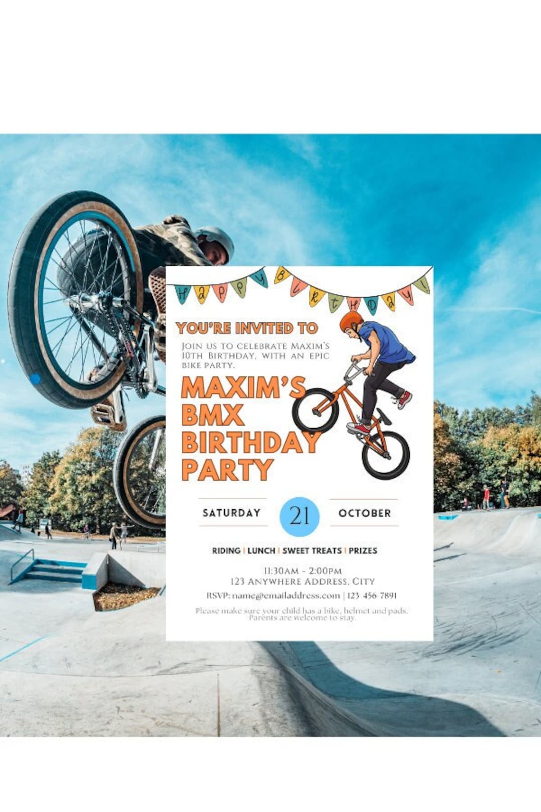 Kids BMX Birthday Party Digital Invitation Download Template, Edit in ...