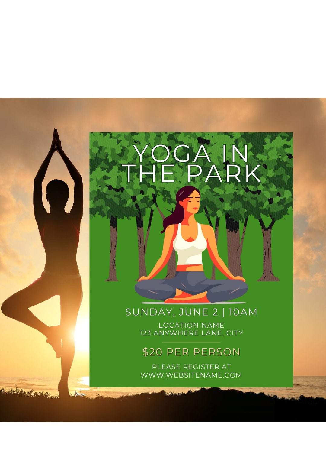 YOGA in the Park, Digital Download Template, Edit in Canva, 8 X 10 ...