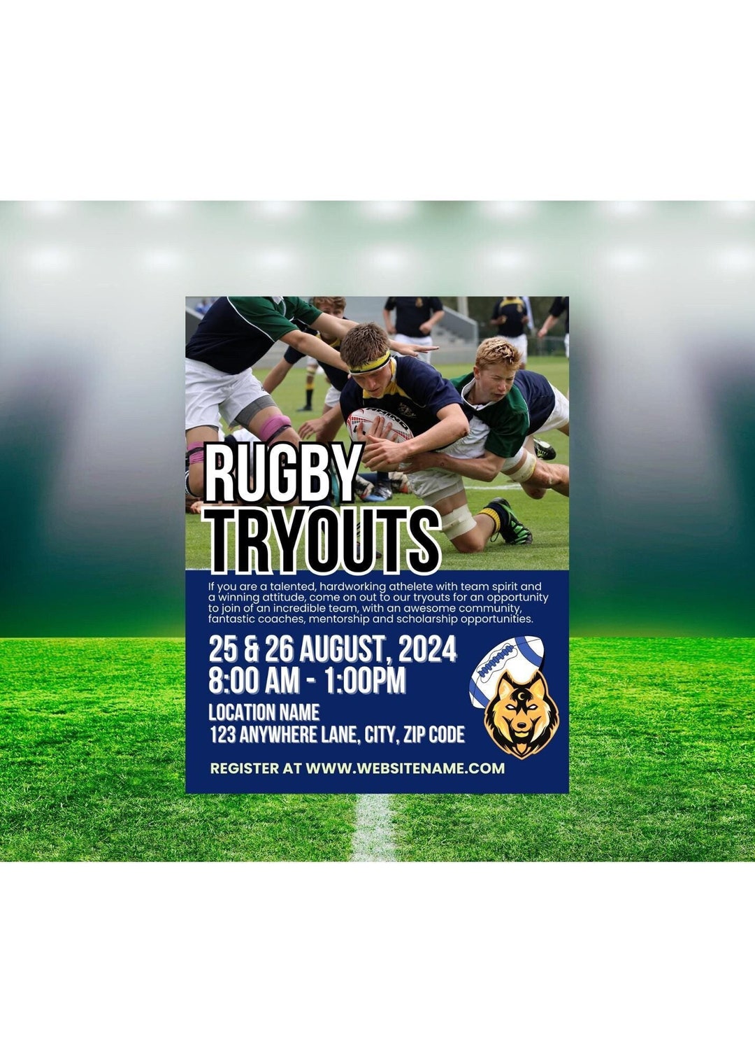 RUGBY Tryouts Flyer Digital Download Template, Social Media Post ...