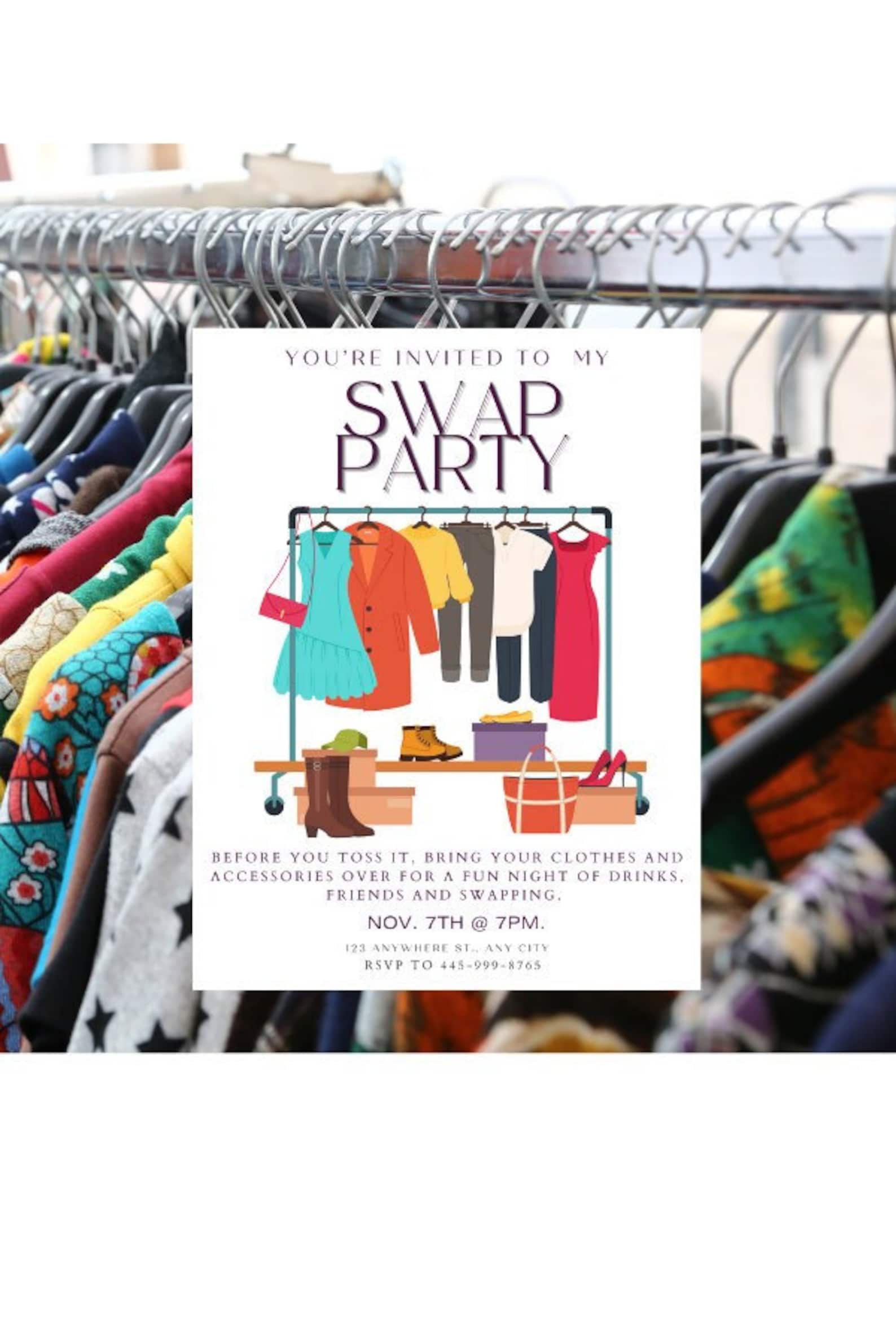 Clothing SWAP PARTY Digital Invitation Template, Edit in Canva Pro - Etsy