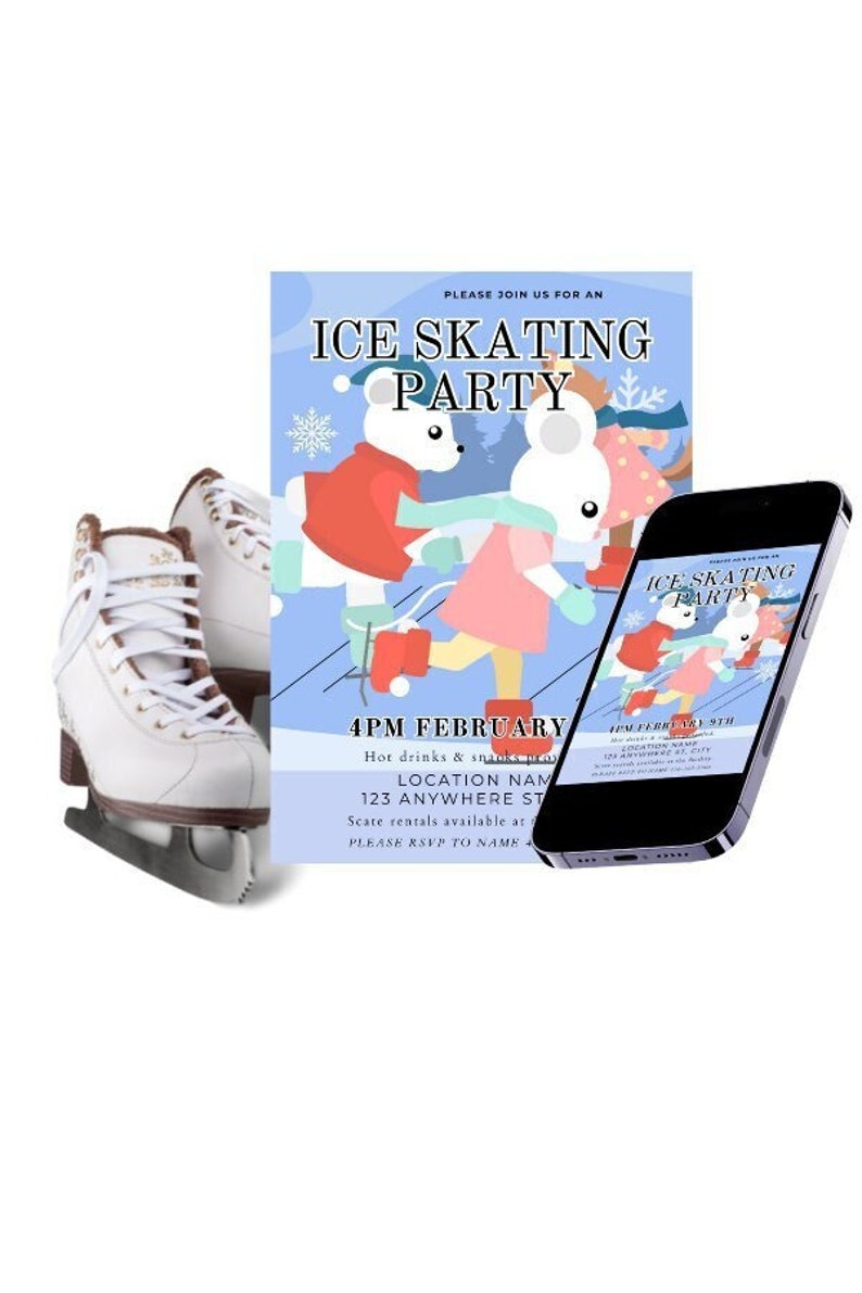 Ice Skating Party Invitation - Digital Download, ANIMATED, Adorable ...