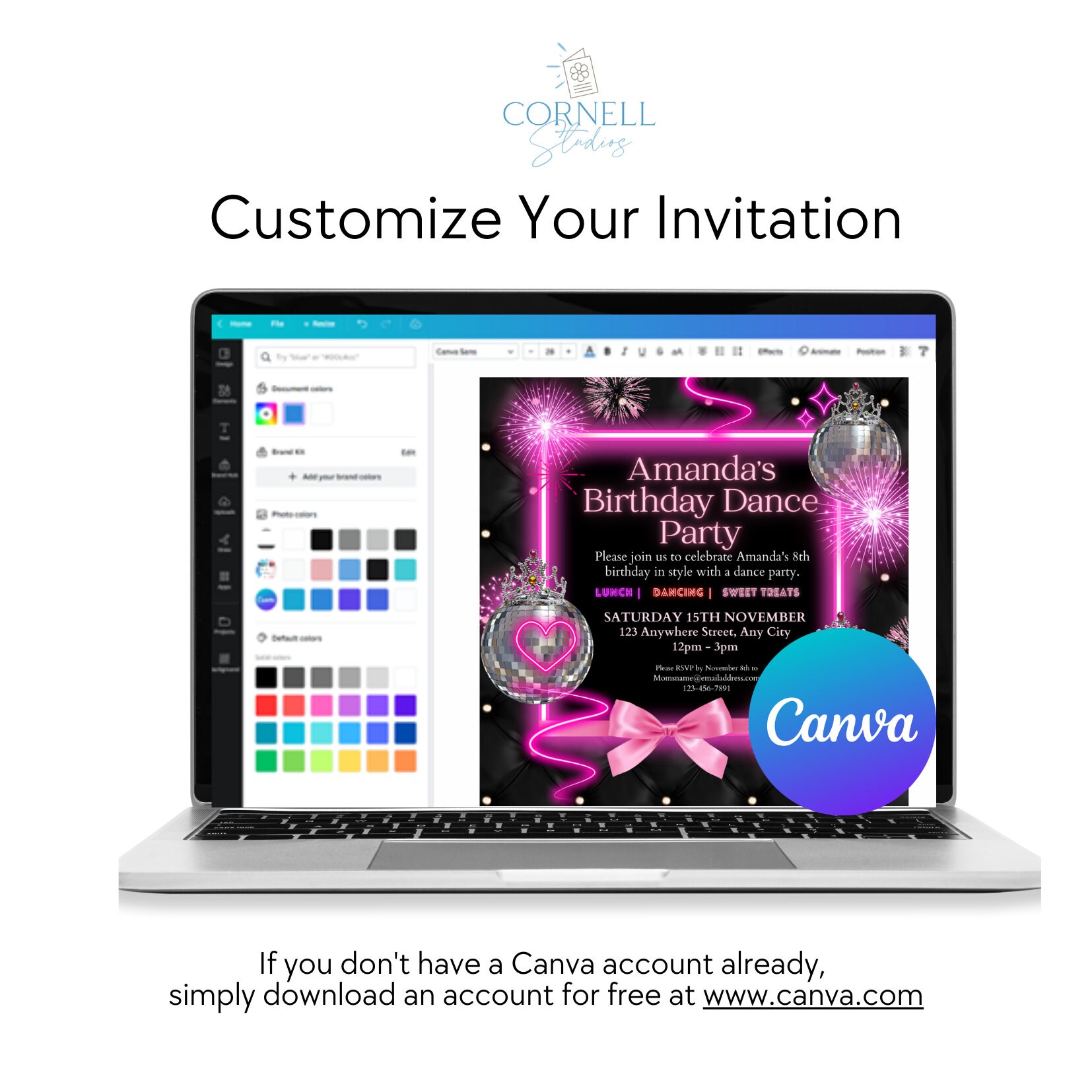 Neon Pink Dance Party Invitation Digital Template - Etsy