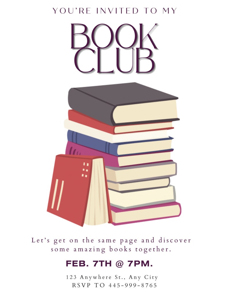 BOOK CLUB Invitation - Digital Download Template, Edit in Canva - Etsy