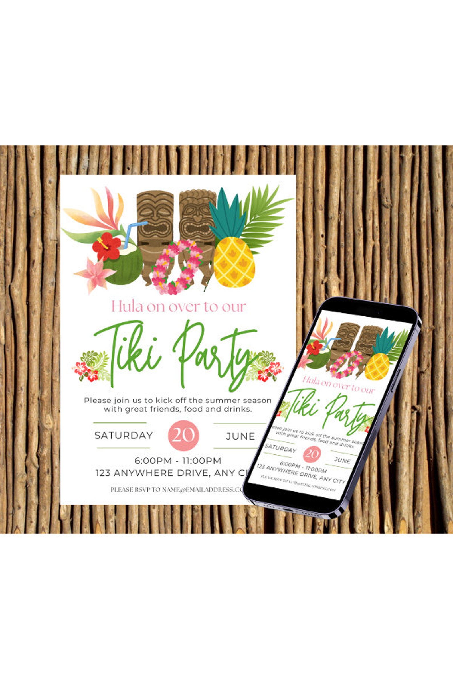 Tiki Party Invitation Digital Download, Edit in Canva, Send ...