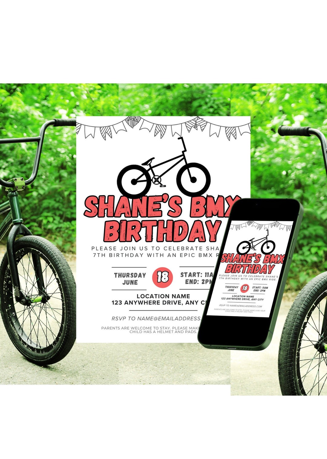 Kids BMX Birthday Invitation: Customizable Canva Template (digital ...