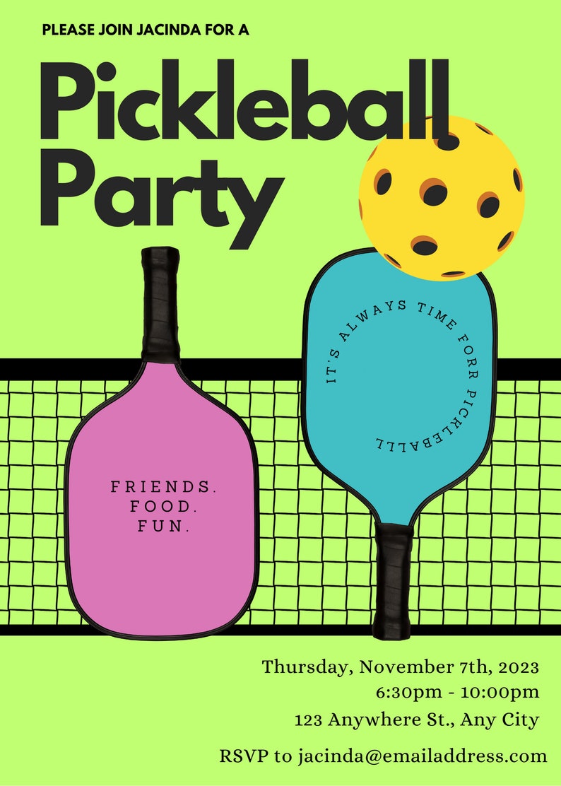 Pickleball Party Invitation Digital Download Template - Etsy