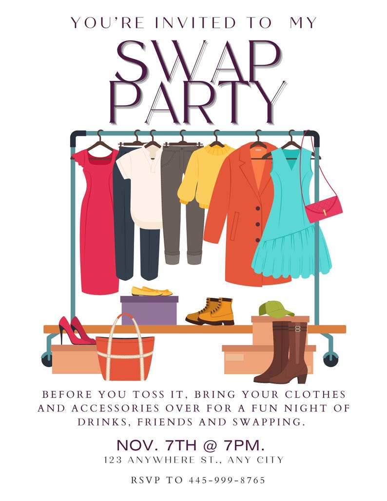 Clothing SWAP PARTY Digital Invitation Template, Flyer, Social Media ...