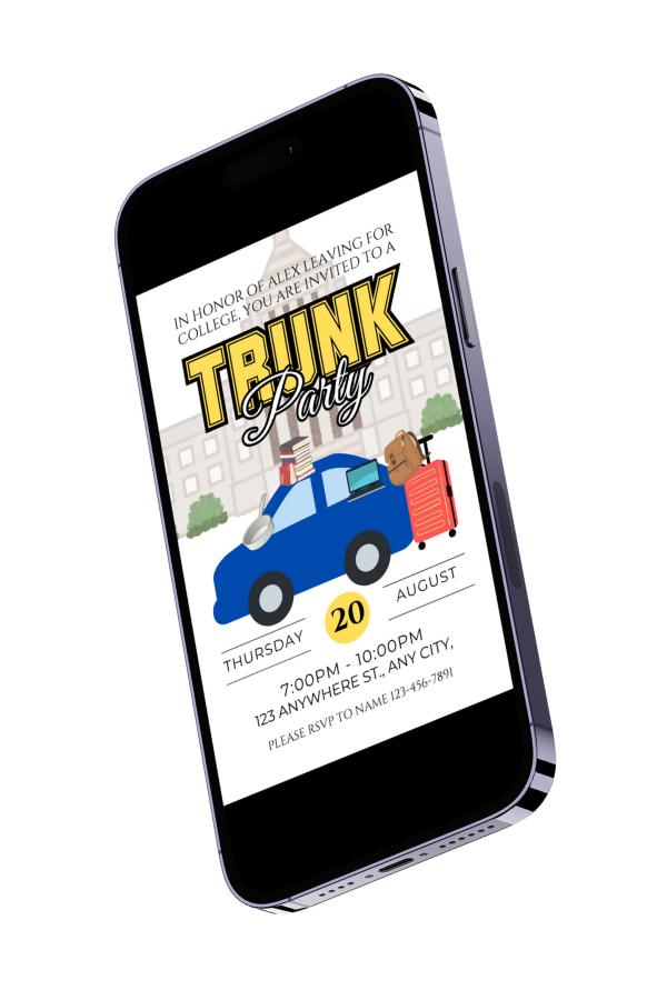 College TRUNK Party Invitation Digital Download. Edit in Canva - Etsy