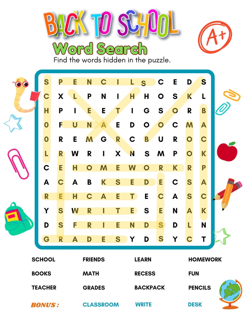 Classroom Word Search Puzzle Back to School Digital Template With ...