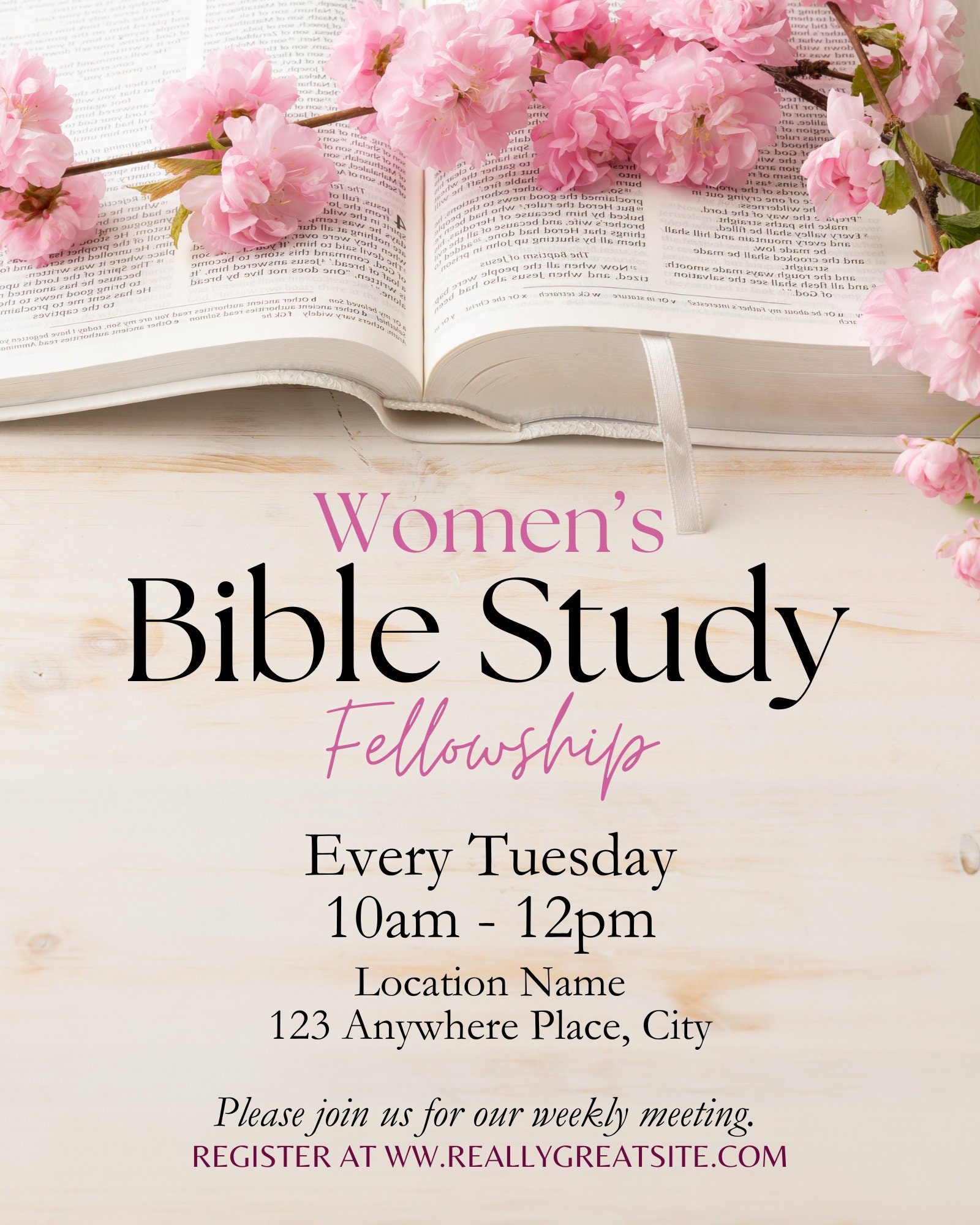 Women's Bible Study Fellowship Meeting Flyer, Invitation, Social Media ...