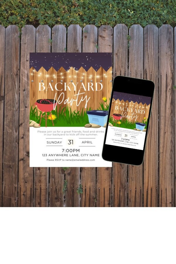 Backyard Party Invitation: Summer BBQ, Edit in Canva (digital Download ...