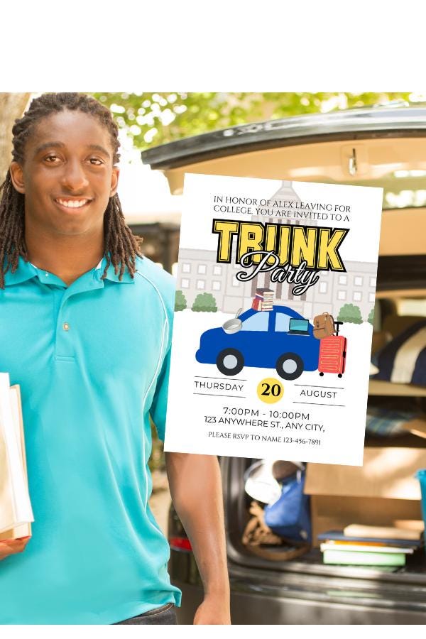 College TRUNK Party Invitation Digital Download. Edit in Canva - Etsy