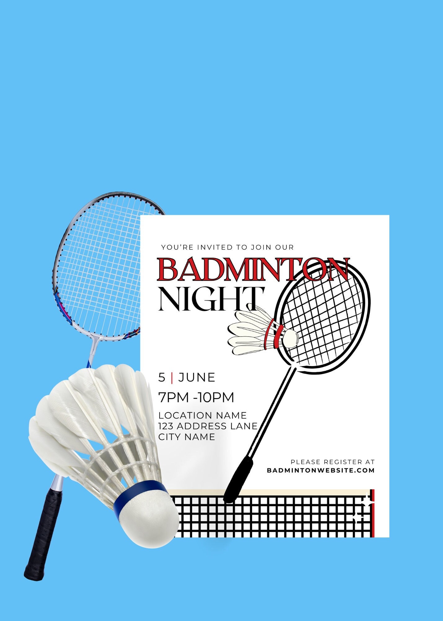 BADMINTON Night Invitation, FLYER, Social Media Post - Digital Download ...