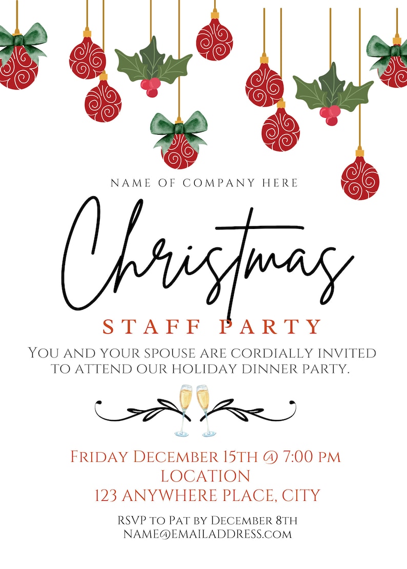 Staff Christmas Party Invitation Digital Download Edit in Canva - Etsy