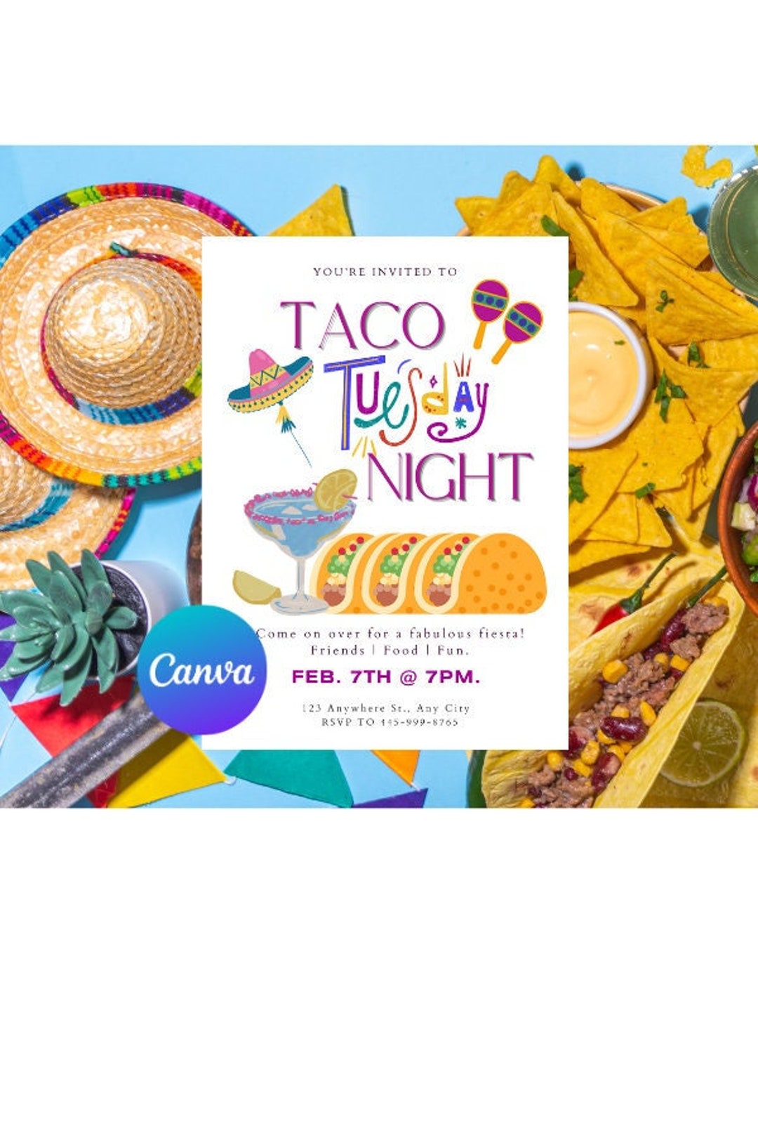 TACO Tuesday Fiesta Party Invitation - Digital Download File - Etsy