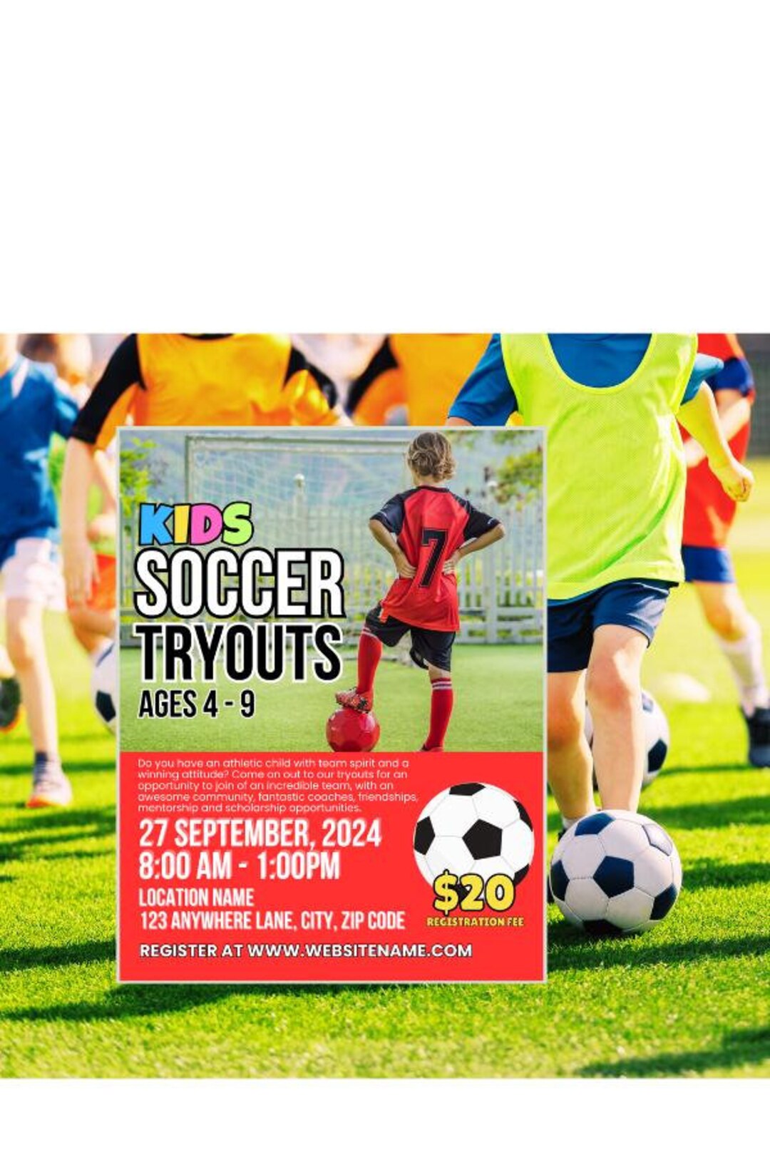 SOCCER TRYOUTS Flyer Digital Download Template, Youth Soccer, Social ...