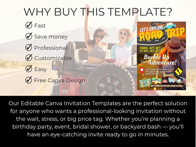 Editable Road Trip Invitation | 5x7" Printable Travel Adventure Invite ...