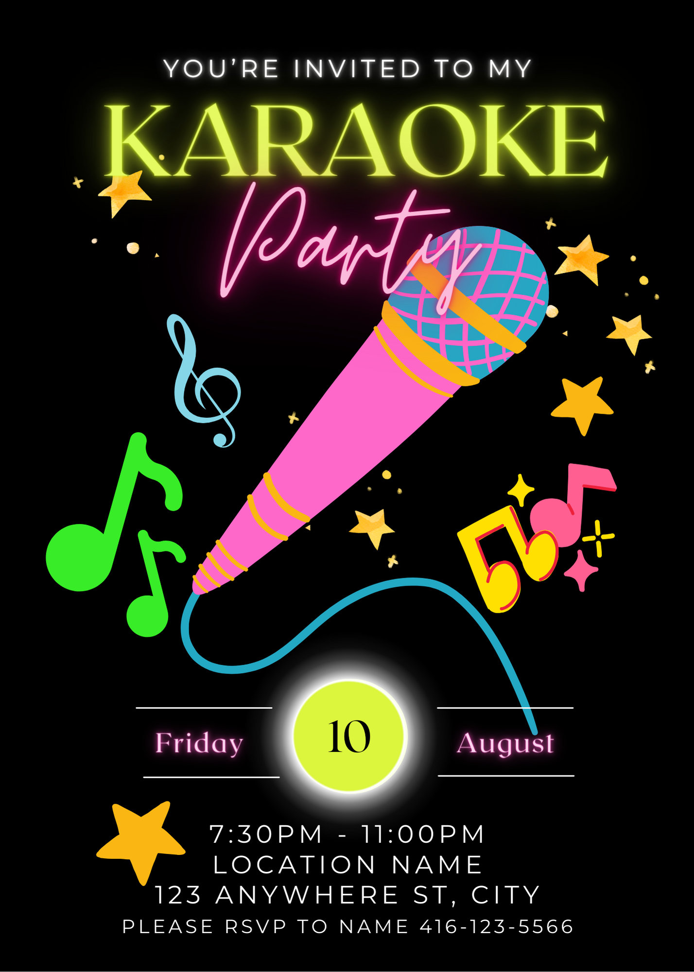 KARAOKE Party Invitation - Digital Download, Edit in Canva, Send ...