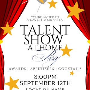 Talent Show Party Digital Download Invitation Template, Edit in Canva 5 ...
