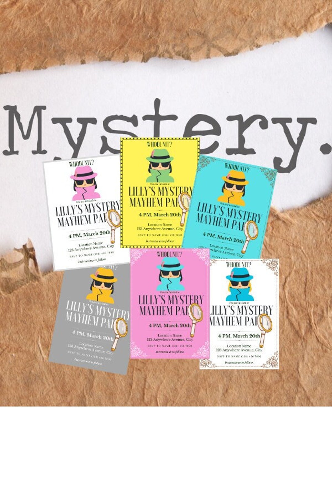 MYSTERY Mayhem PARTY Invitation - Pack of 6 Versions, Digital Download ...