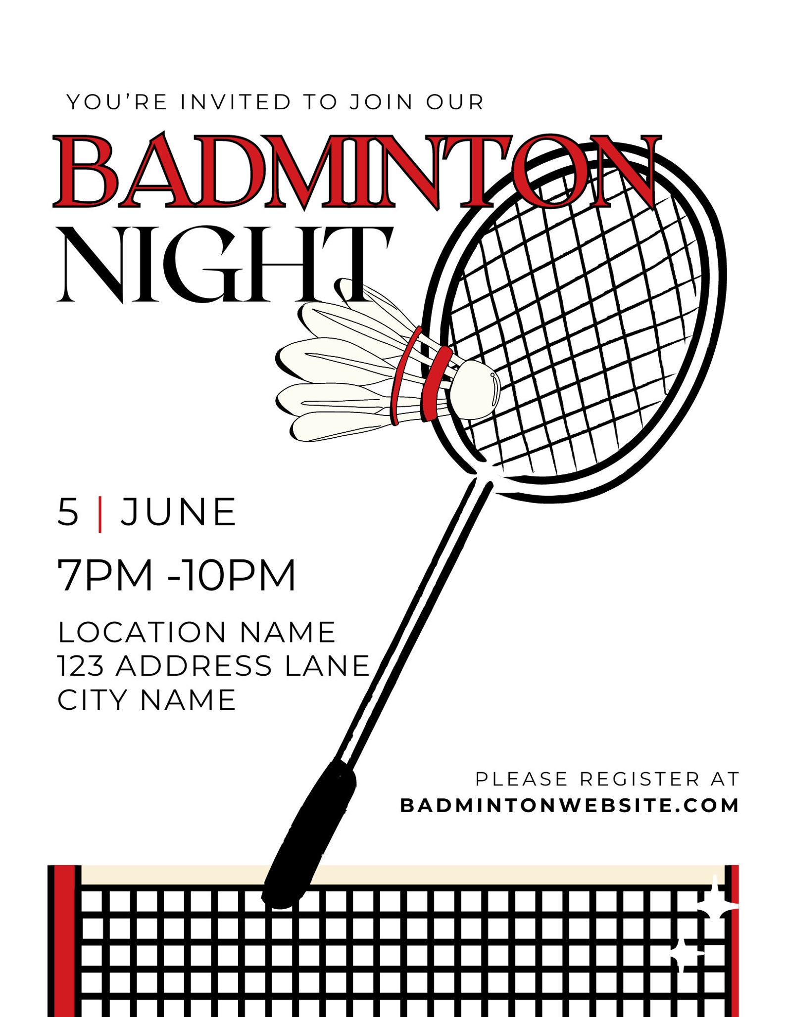 BADMINTON Night Invitation, FLYER, Social Media Post - Digital Download ...