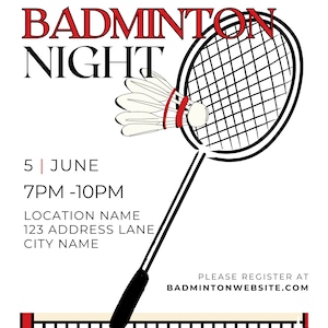 BADMINTON Night Invitation, FLYER, Social Media Post - Digital Download ...