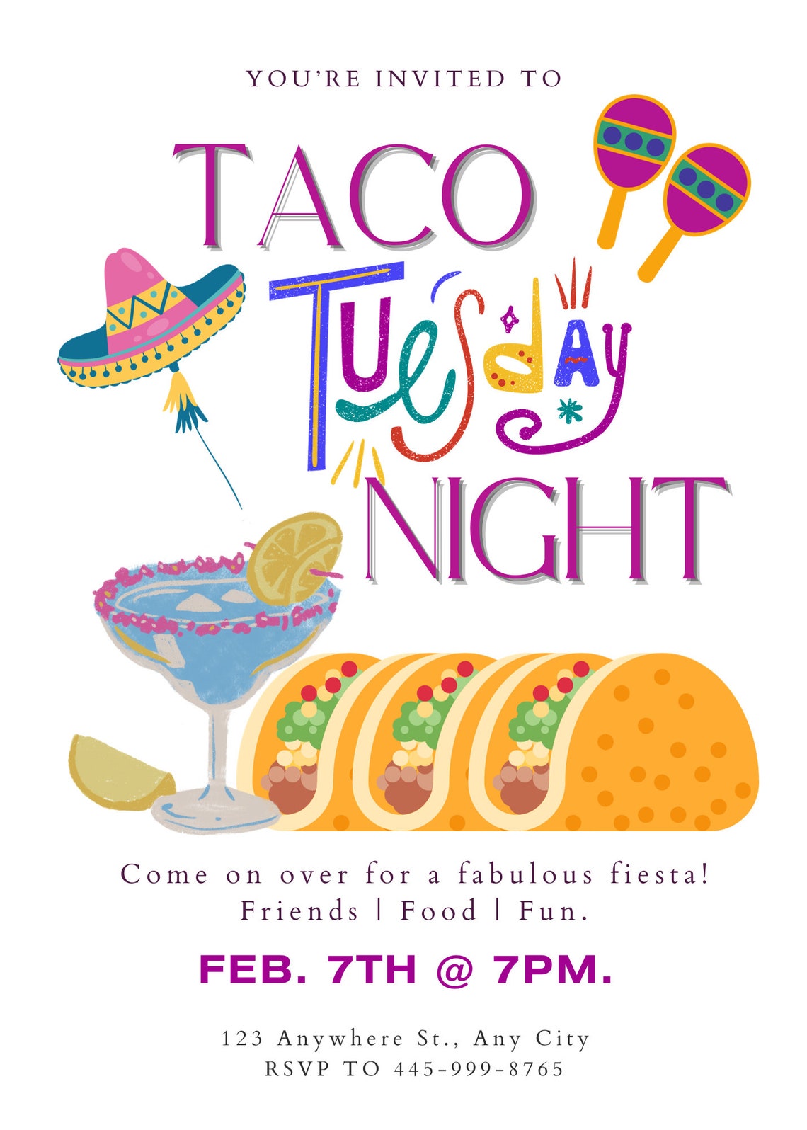 TACO Tuesday Fiesta Party Invitation - Digital Download File - Etsy