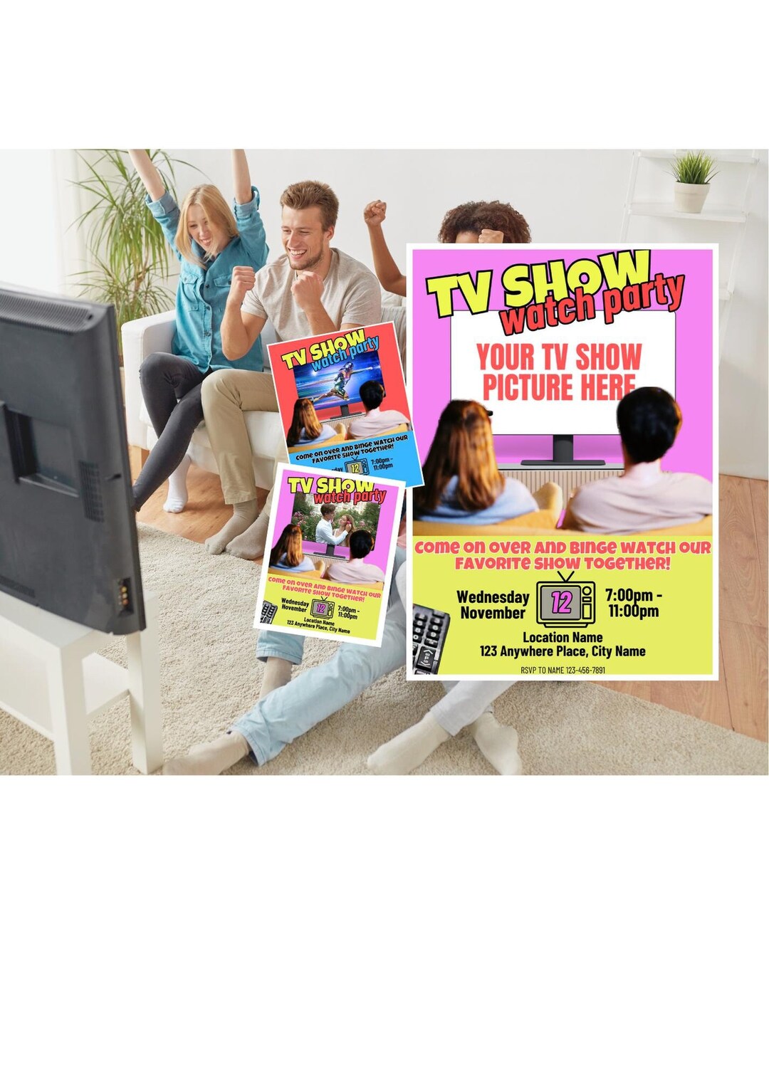 TV WATCH PARTY Digital Invitation Template, Edit in Canva With Free ...