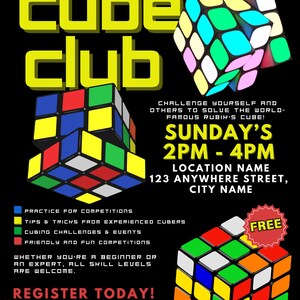 Rubik's Cube Club Flyer Template: Vibrant Design (digital Download) - Etsy