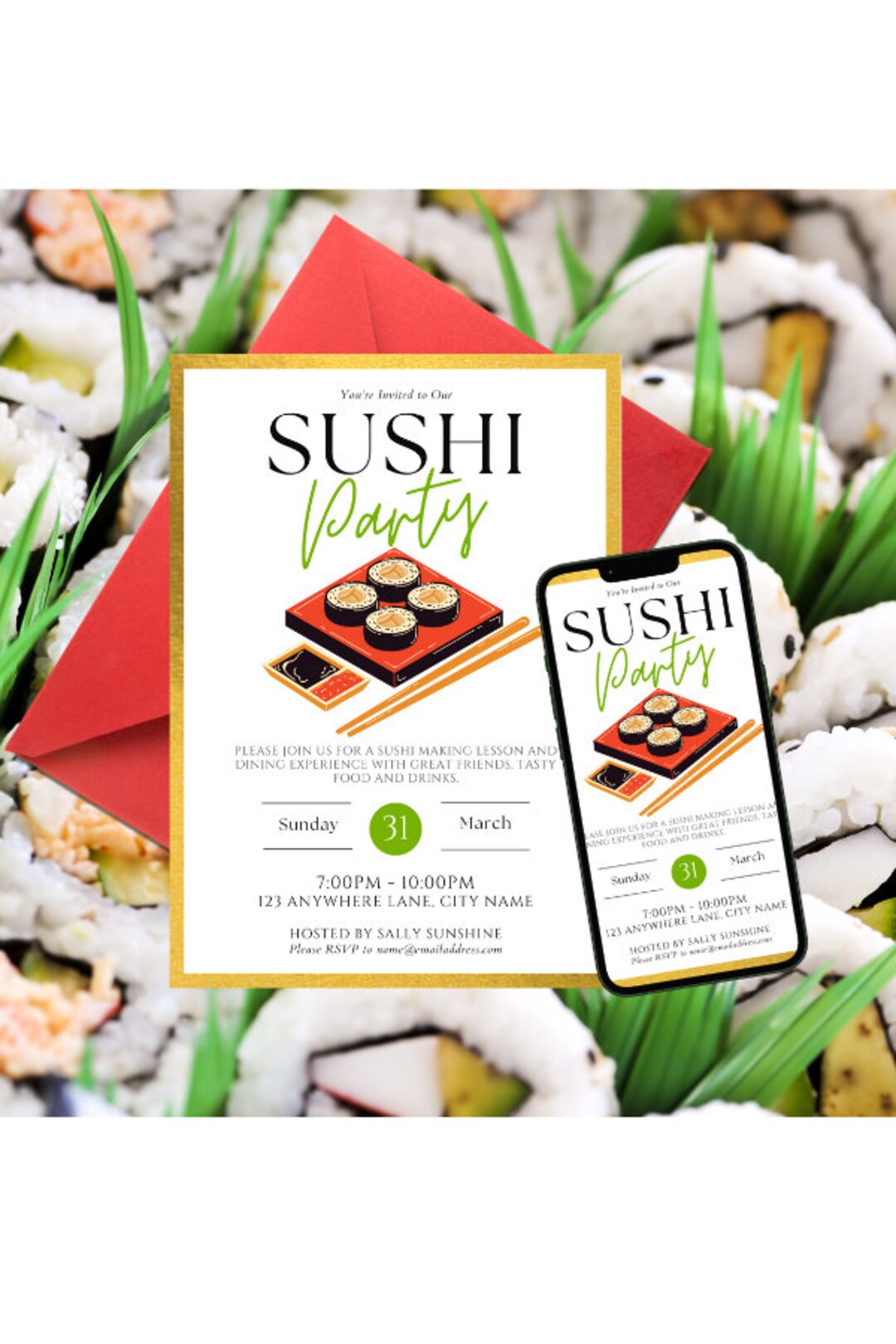 SUSHI Party Invitation - Digital Download, Edit in Canva, Send ...