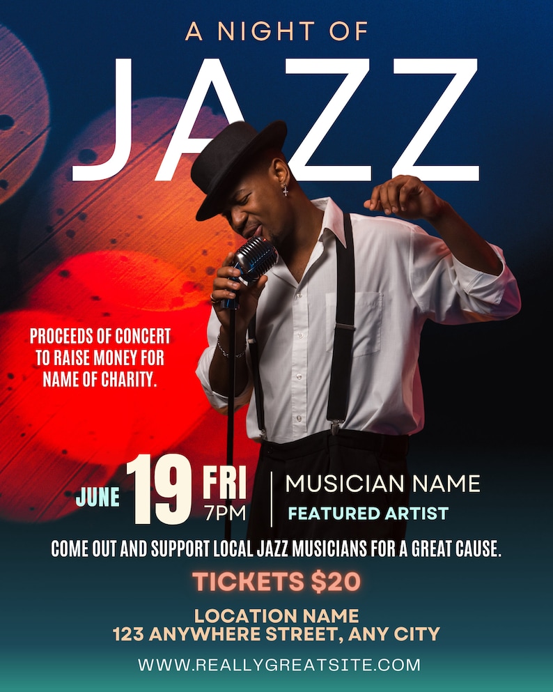Jazz Concert Flyer Template: Charity Event, Social Media (digital ...