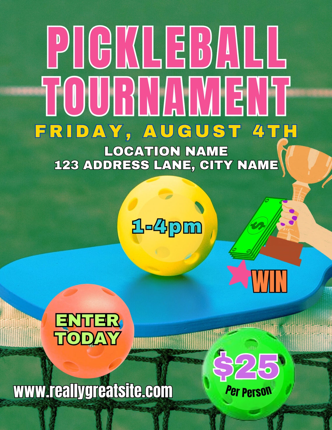 Pickleball Tournament Flyer Digital Download Template, Edit in Canva 8. ...