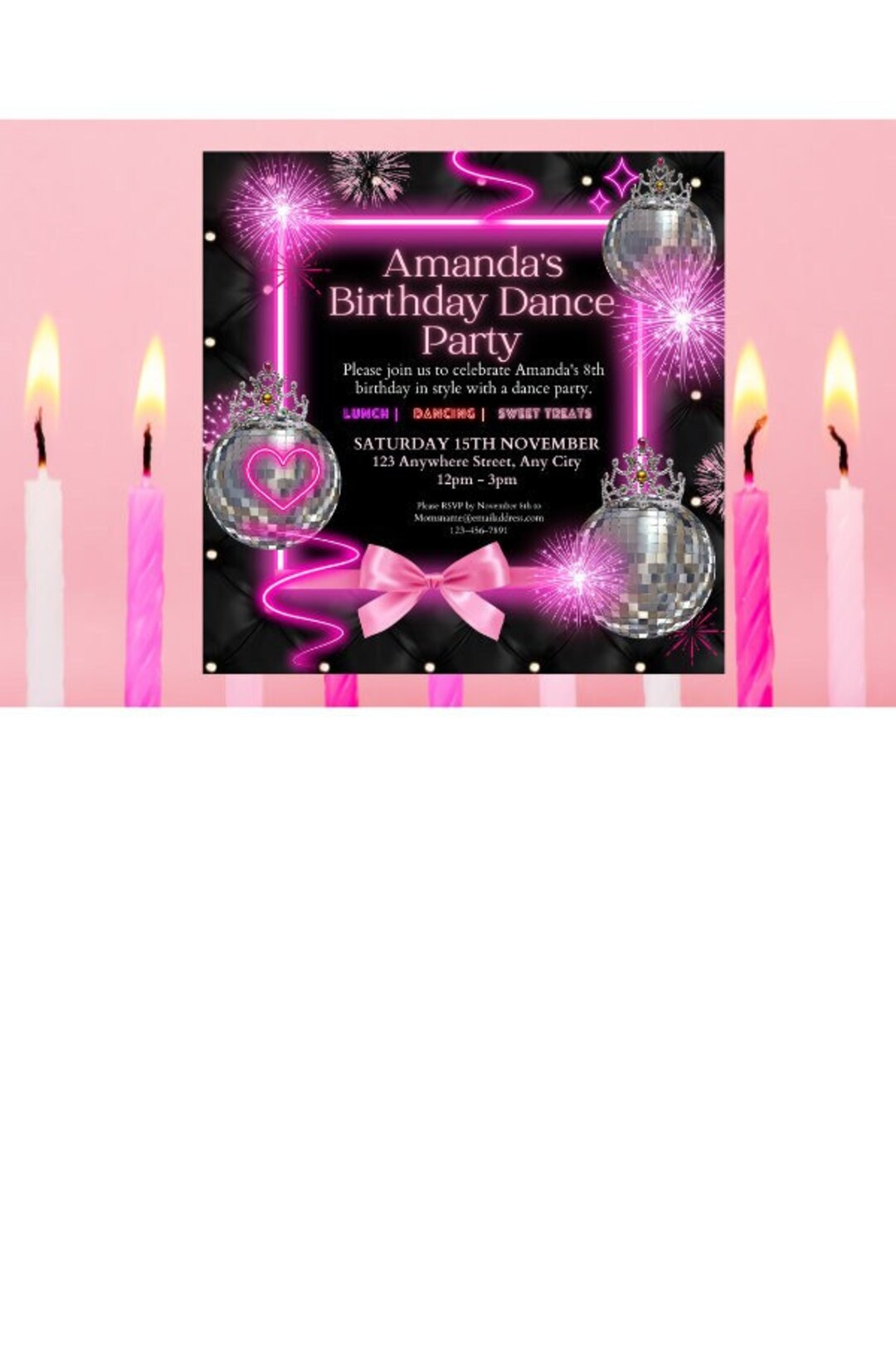 Neon Pink Dance Party Invitation Digital Template - Etsy