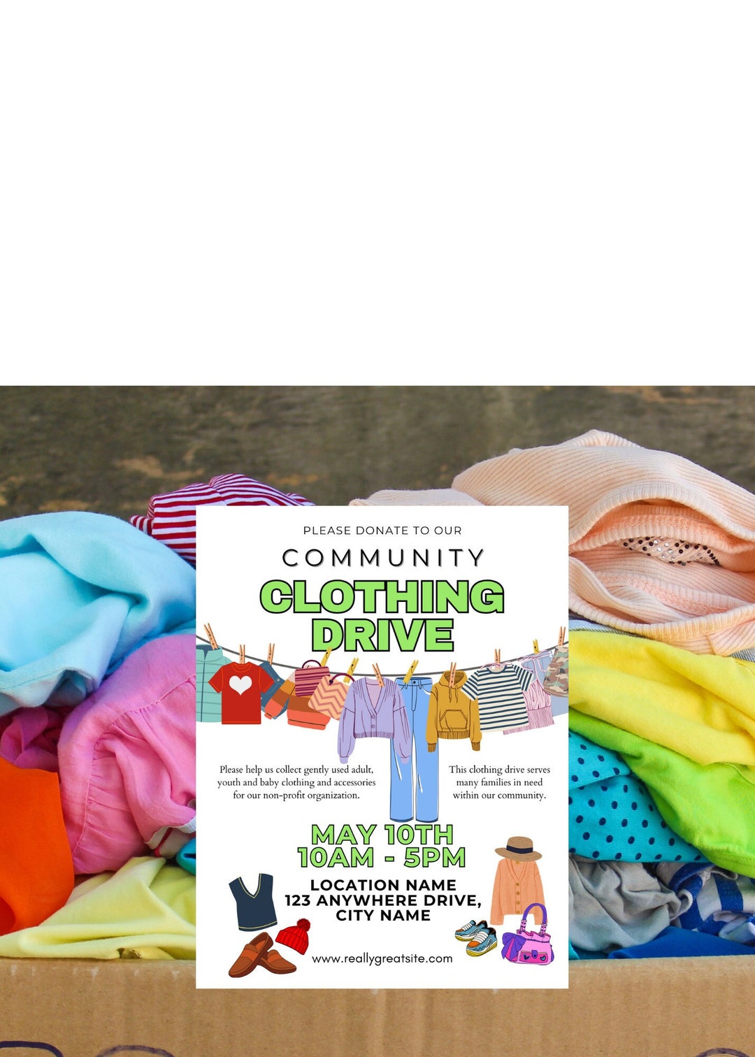 Community CLOTHING DRIVE FLYER Digital Download Template, Edit in Canva ...