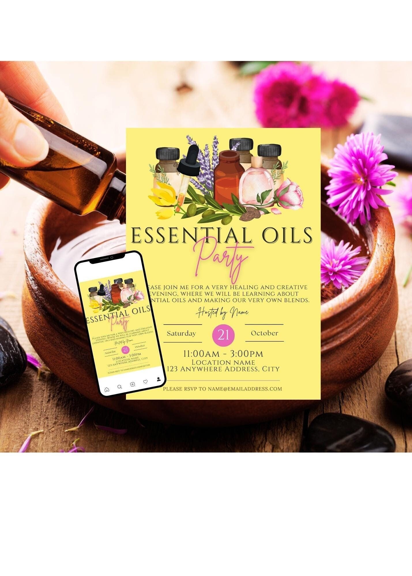 ESSENTIAL OILS Making Party Invitation Digital Download Template, Edit ...