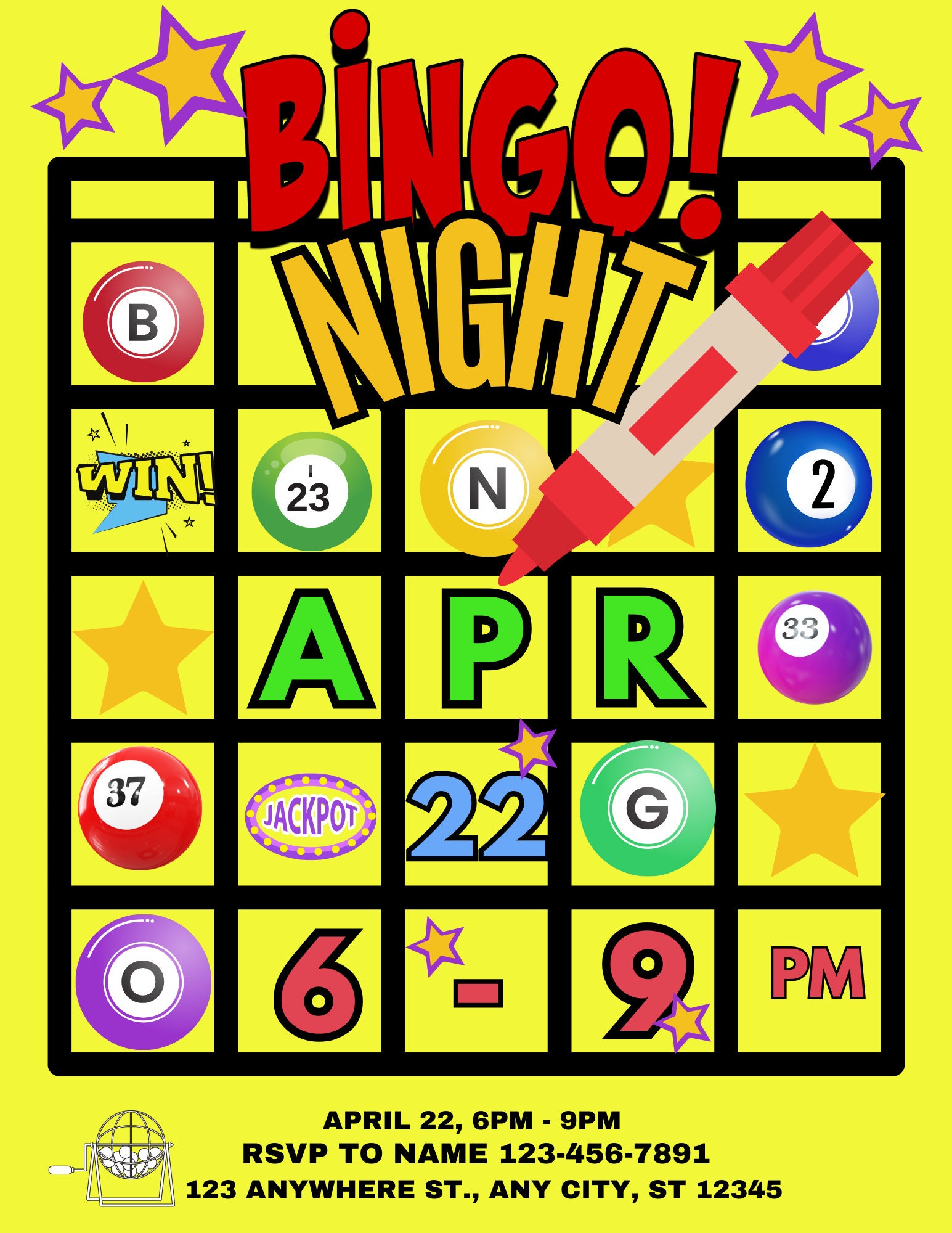 Bingo Night Invitation Digital Download Template, Edit in Canva PRO - Etsy