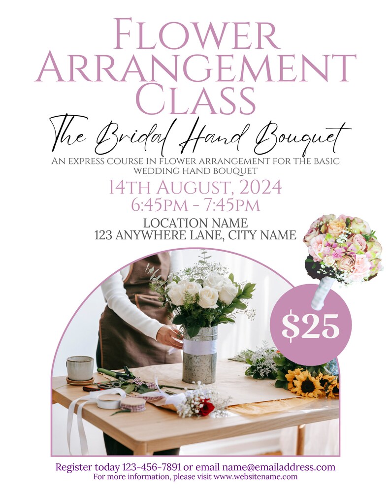 Bridal Bouquet Flower Arranging Class Flyer Template (digital Download) - Etsy