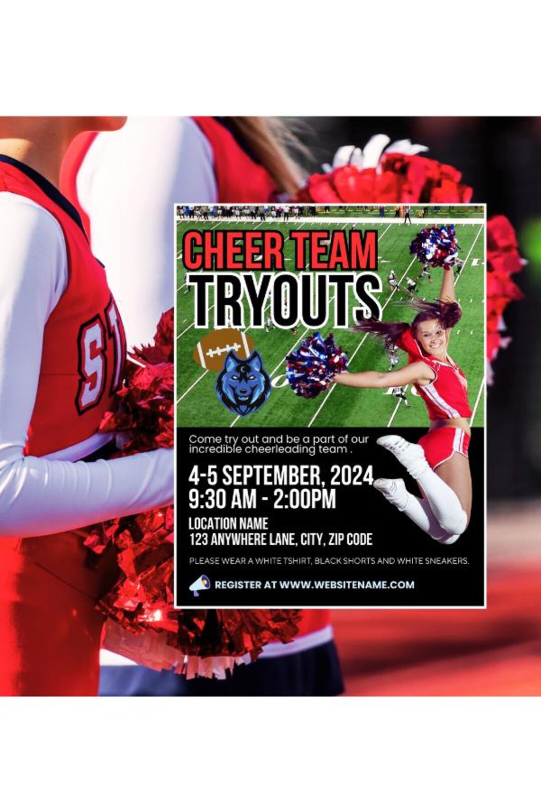Cheer Team Tryouts Flyer Digital Download Template, Social Media Post ...