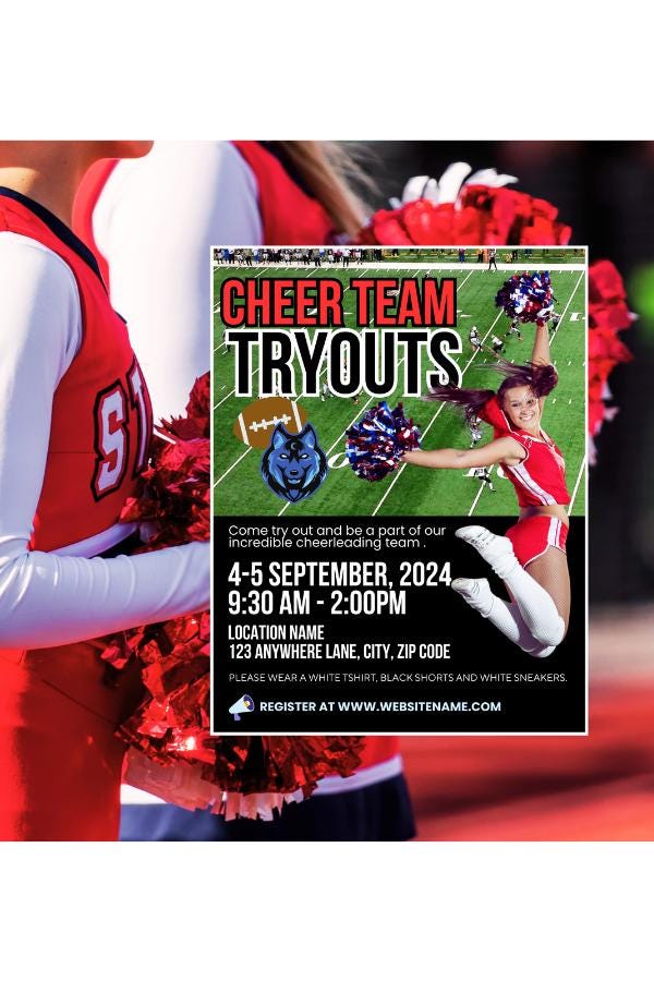 Cheer Team Tryouts Flyer Digital Download Template, Social Media Post ...