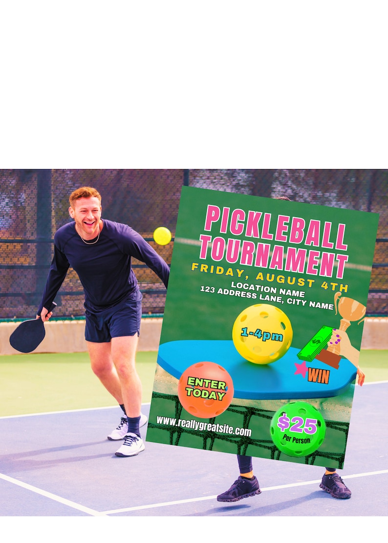 Pickleball Tournament Flyer Digital Download Template, Edit in Canva 8. ...