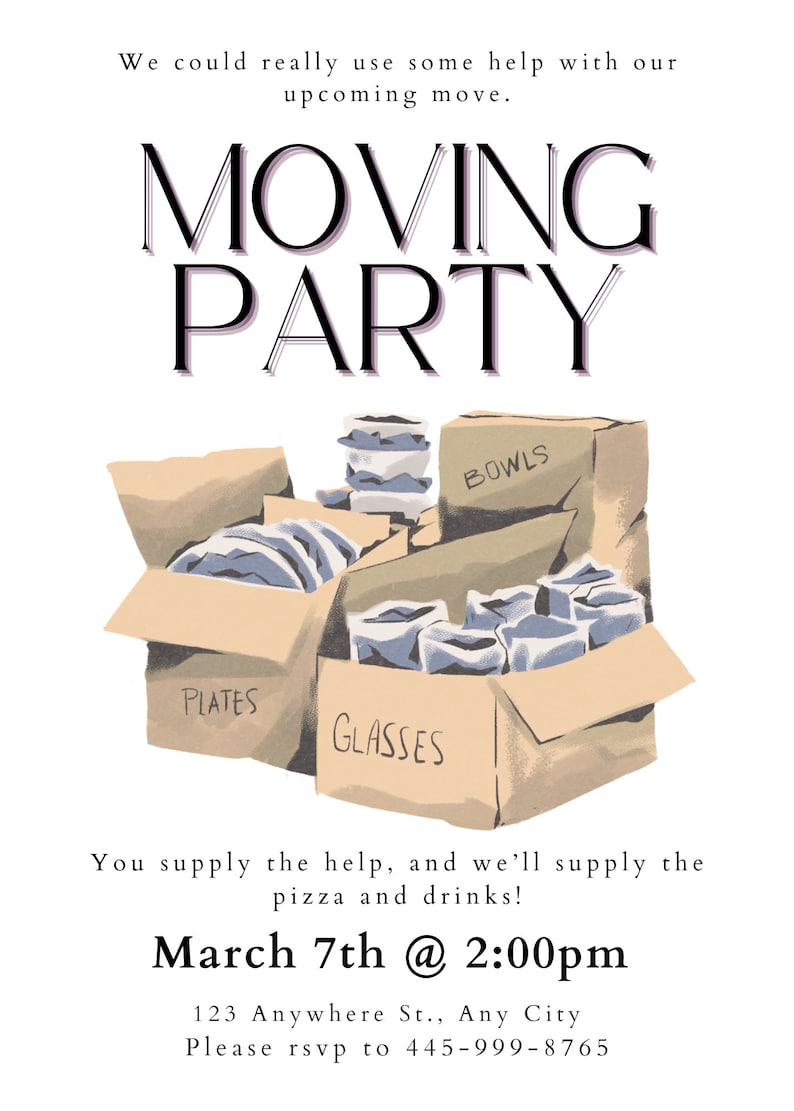 MOVING PARTY Digital Invitation Template - Edit in Canva - Etsy