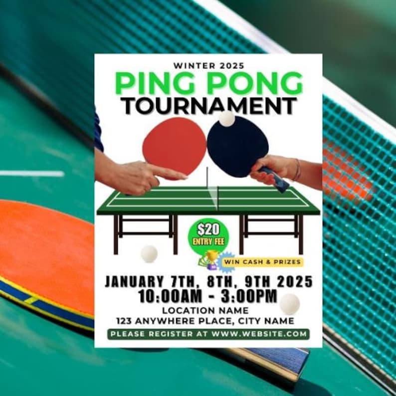 Ping Pong Tournament Flyer Template: Editable Canva Design (digital ...