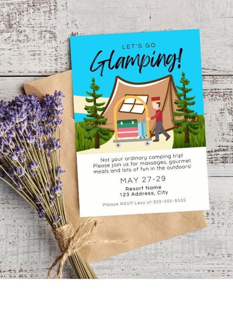 Cute Glamping Party Invitation - Digital Download Template, Glamourous ...