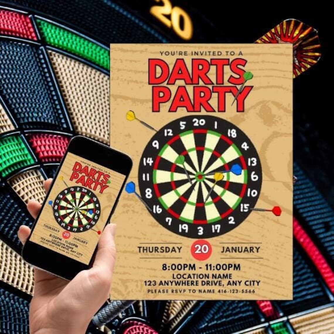 Darts Party Invitation Digital Download Template, Edit and Customize in ...