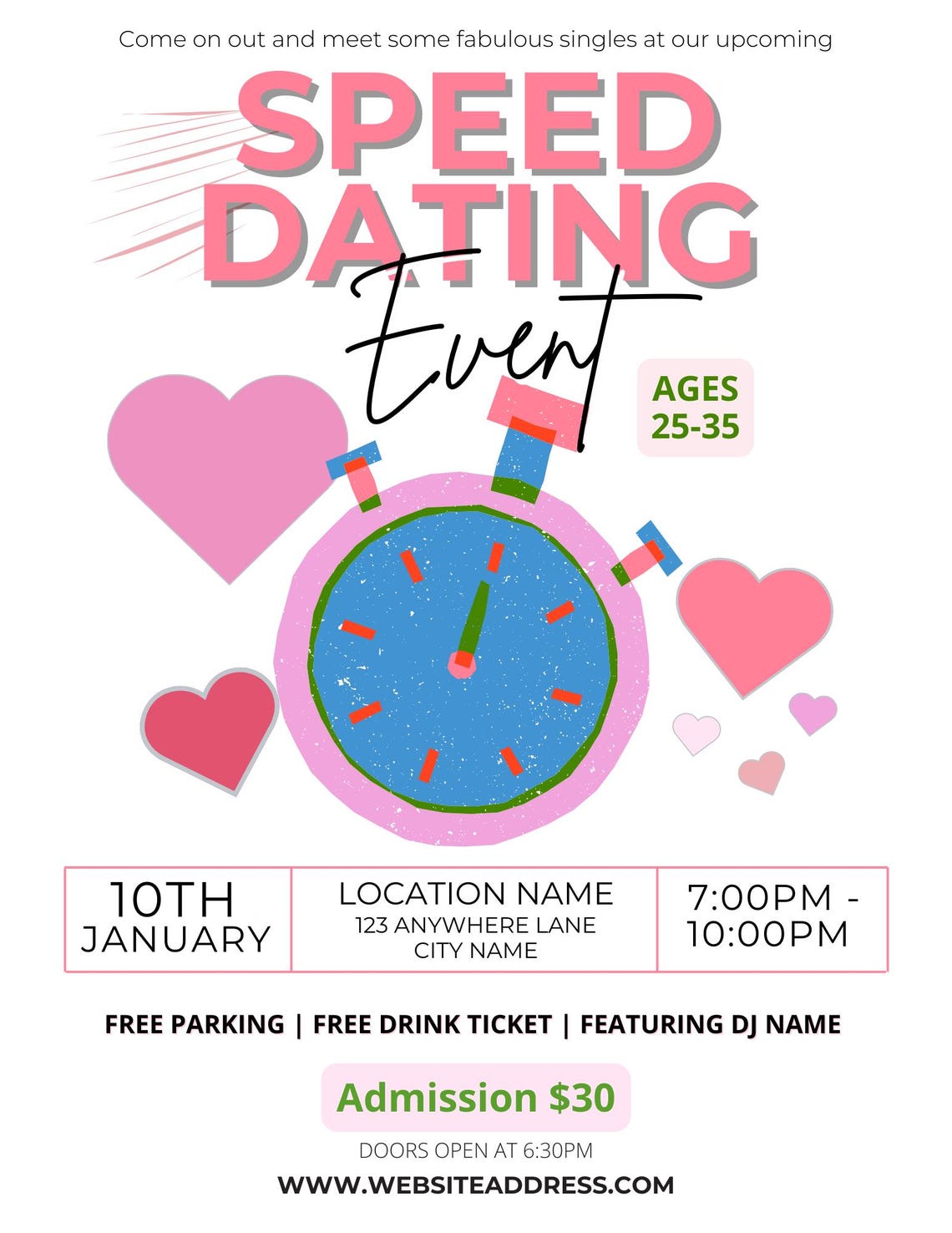 Speed Dating Event Flyer Template: Singles Night, Social Media (digital ...