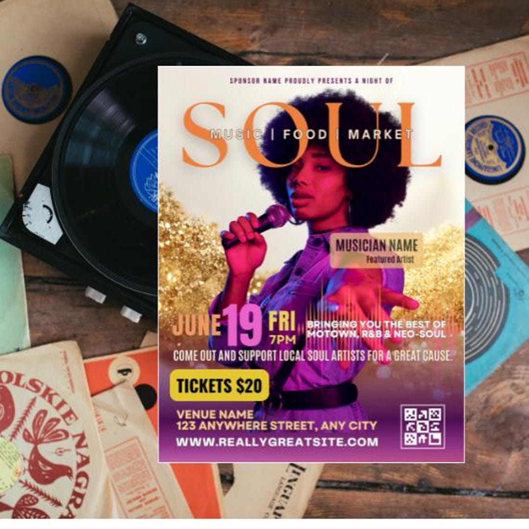 Soul Music Festival Flyer Template: Elegant Purple & Gold (digital ...