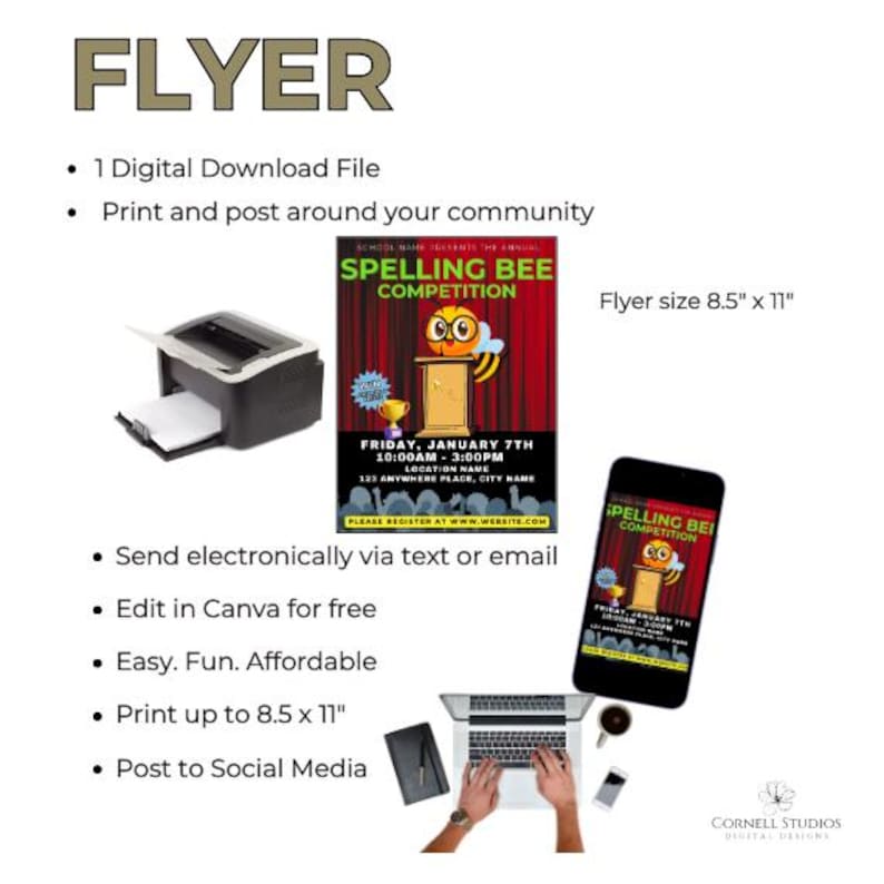 Spelling Bee Digital Download Flyer Template, With Second Page for Top ...