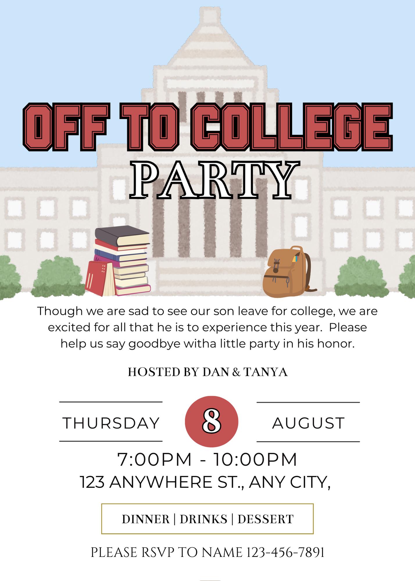 Off to College Party Invitation Digital Download Templates, 4 ...