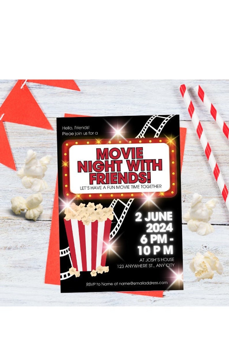 Movie Night Invitation Digital Download Template, Edit in Canva - Etsy